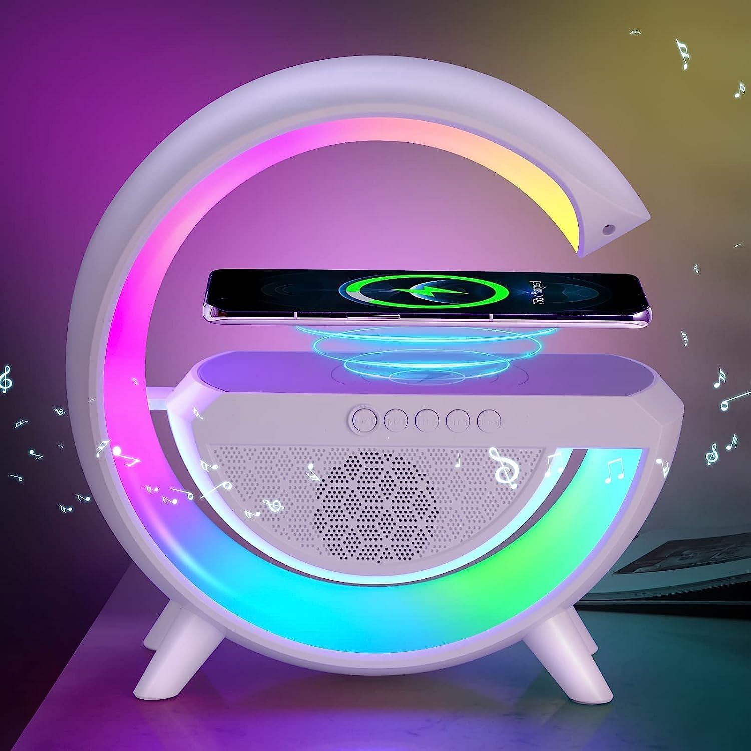 Wireless Charger Atmosphere Lamp Portable LED Bluetooth Speaker Wireless Charger with Desk Lamp Bedside RGB Night Light App Control Mini Music Lamp