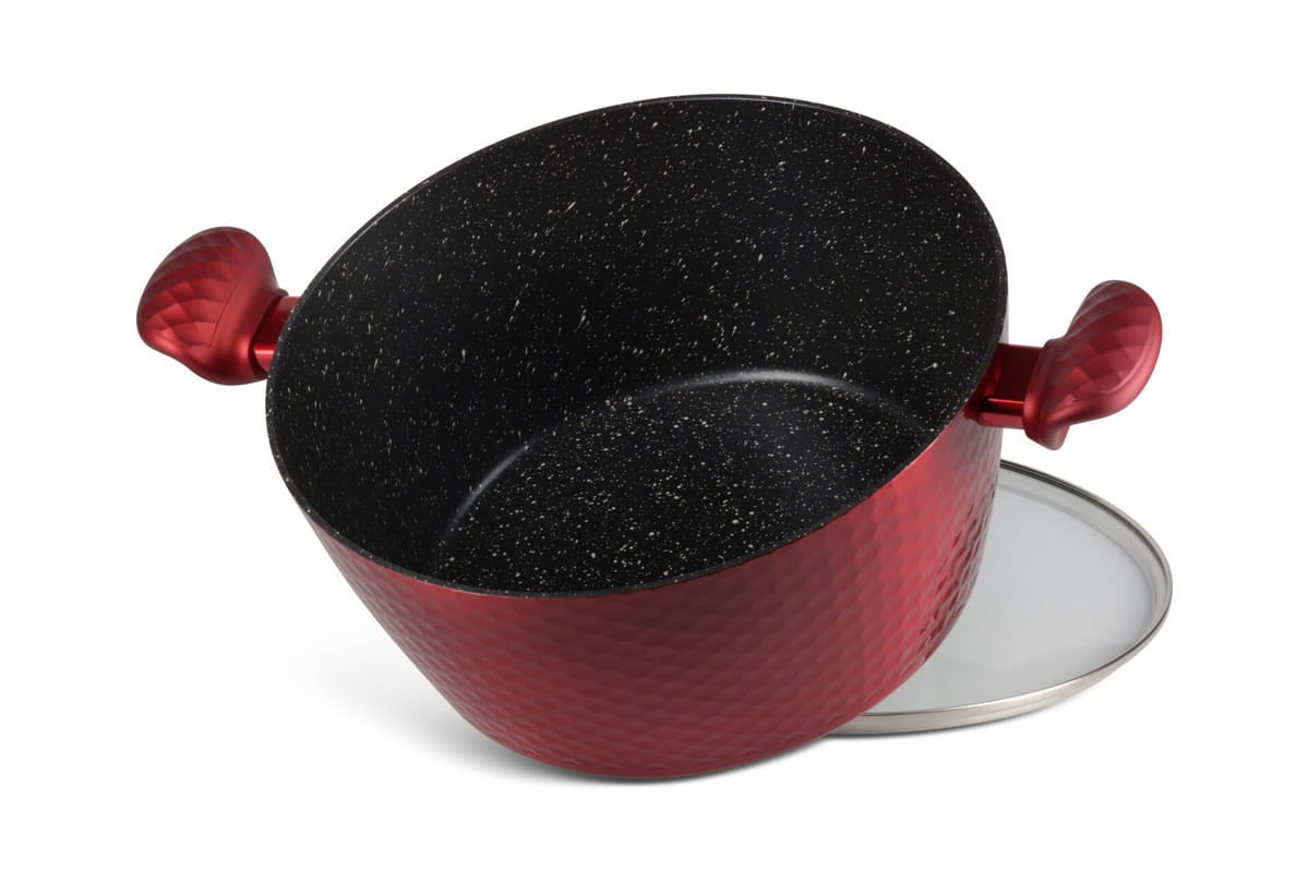 EDENBERG 15 Piece Red Hexagon Design Forged Cookware Set| Stove Top