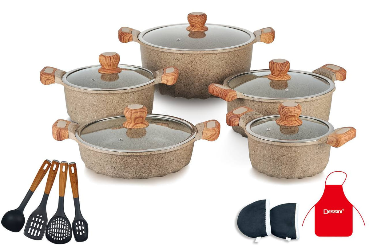 Dessini Granite Cookware Set With Kitchen Tools 17 Pcs Color Yellow ...