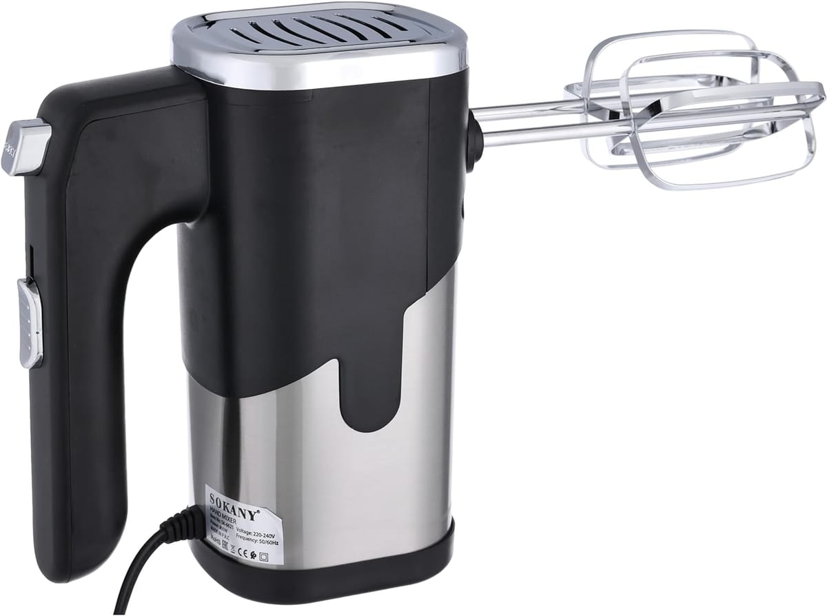 Sokany Turbo Hand Mixer, Sk-6621/800W, 5 Speed transmission - Black Silver