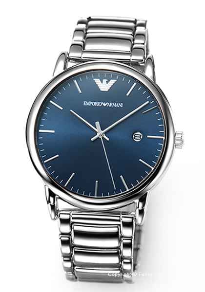 Emporio Armani Luigi Men's Blue Dial Stainless Steel Band Watch ...