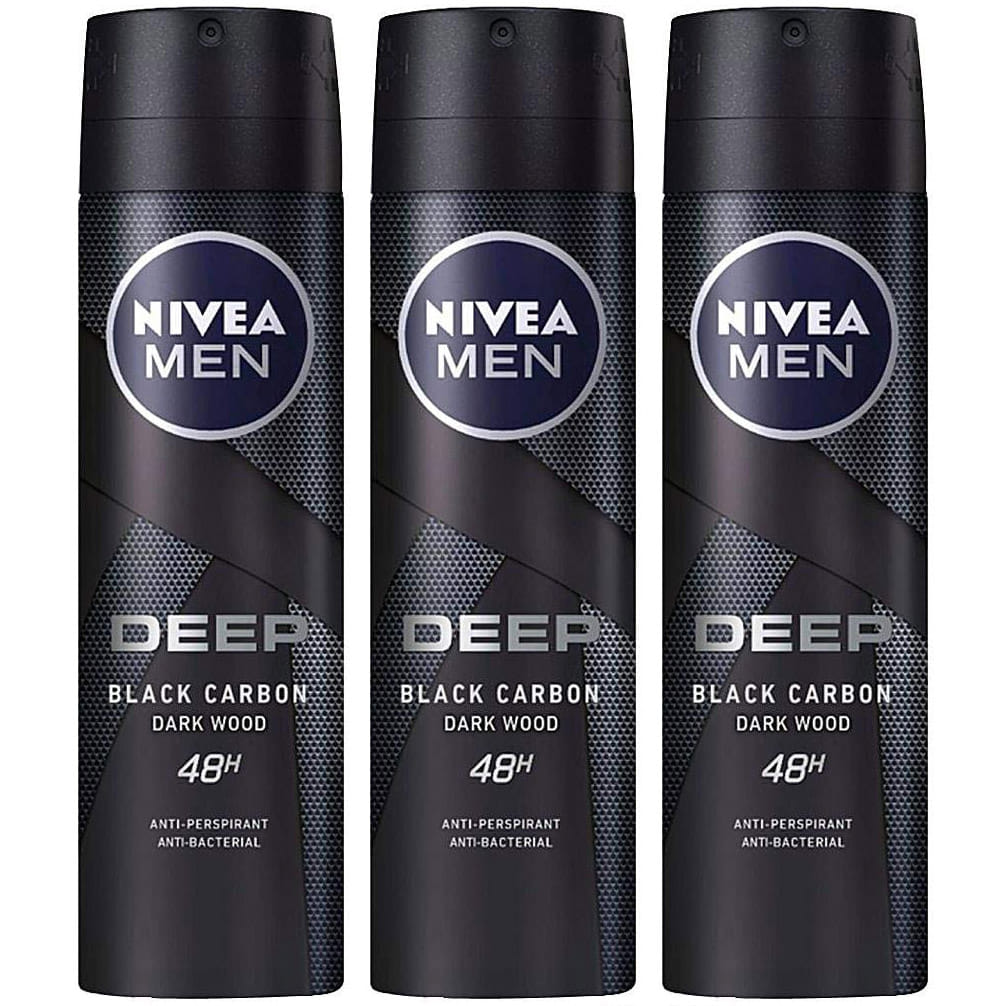 Nivea Men Deep Black Carbon Dark Wood Anti-Perspirant 150ml (Pack of 3 ...