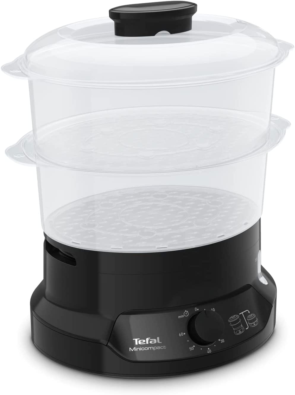 TEFAL MiniCompact Steam Cooker, 800W, 2 Bowls, Rice Bowl, Black, VC139865