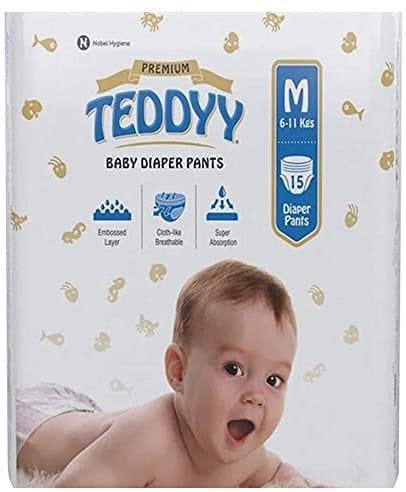 Teddyy Baby Diapers Medium Premium, 15 Pieces