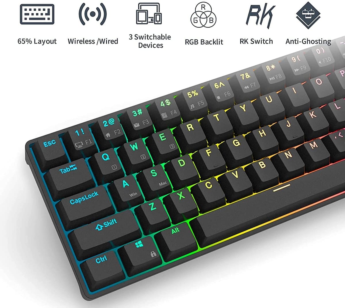 RK ROYAL KLUDGE Rk68 68 Keys Wired Mechanical Gaming Keyboard With Blue ...