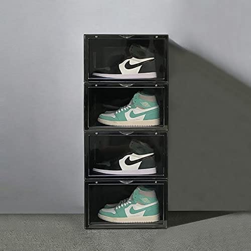 Premium Shoe Box 4 Pack - Side Open with Magnetic door, Transparent