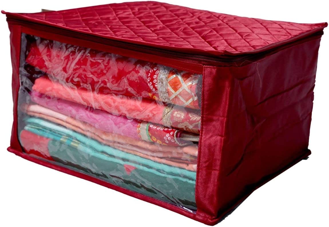 Kuber Industries Saree Cover Extra Large Size in Maroon Quilted Satin ...
