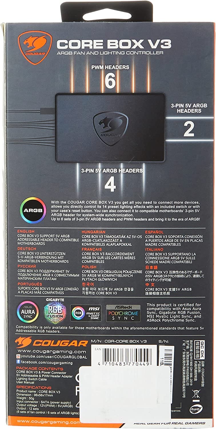 Cougar Gaming Fan Controller Core Box V3, ARGB Sync, Multiple ...
