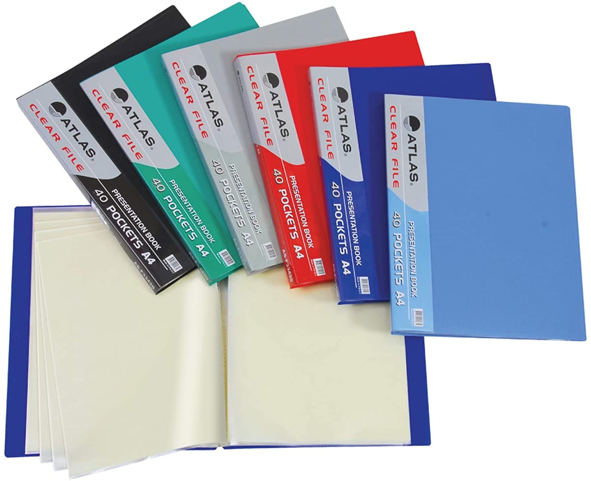 Clear File A4 40 Pocket Asst./Multi colour/12 Pieces