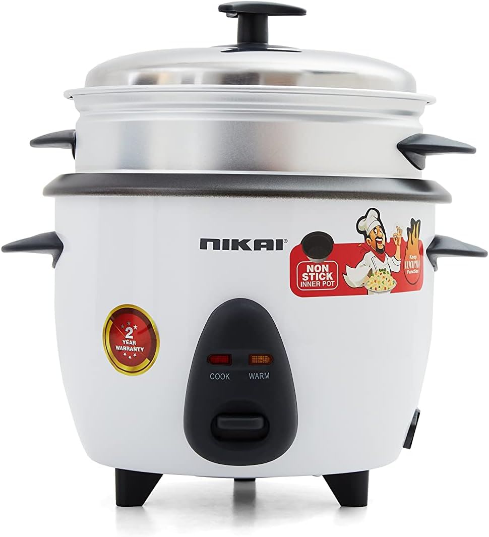 Nikai 400W 1 Ltr 2-in-1 Non-Stick Rice Cooker with Steamer, Keep Warm ...