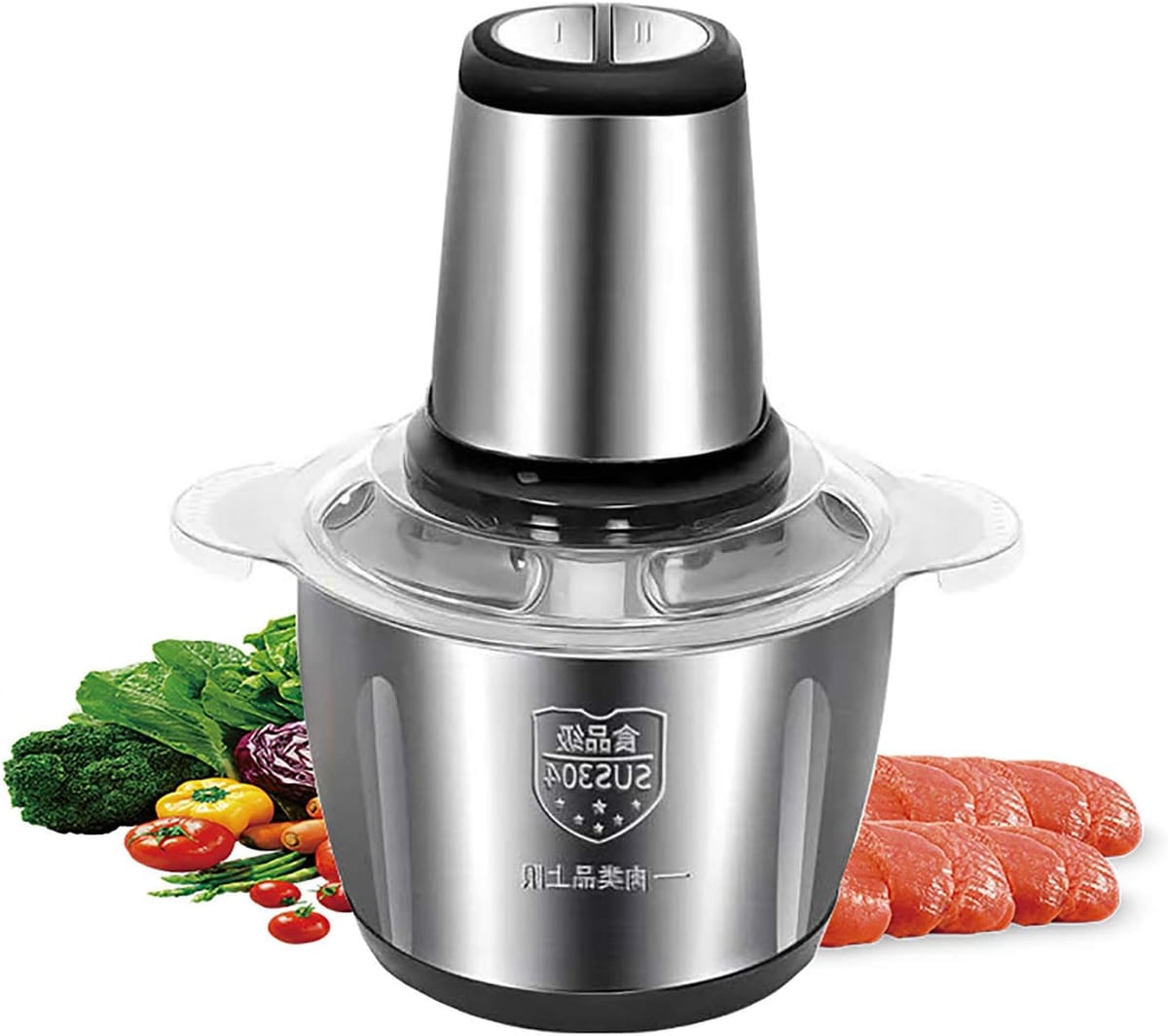 Food Chopper, 3L Stainless Steel Electric Meat Chopper With Bi-Level Blades, 2 Speed Levels ...