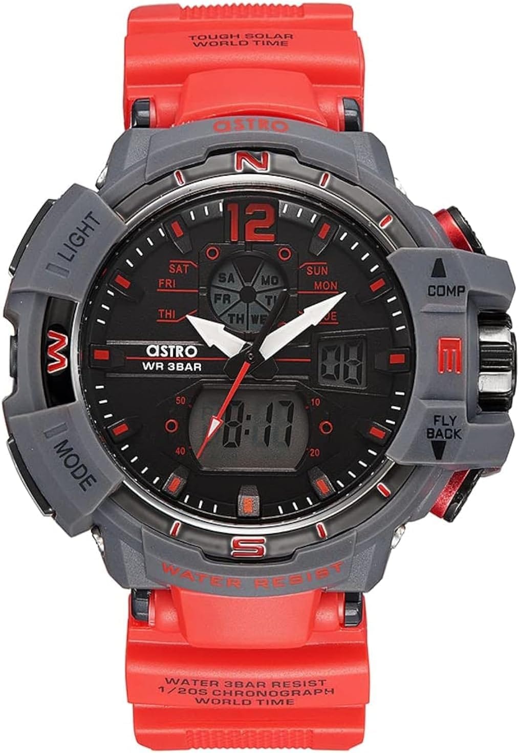 ASTRO ABS Analog-Digital Round Shape Watch for Men's, Grey Camouflage/Red