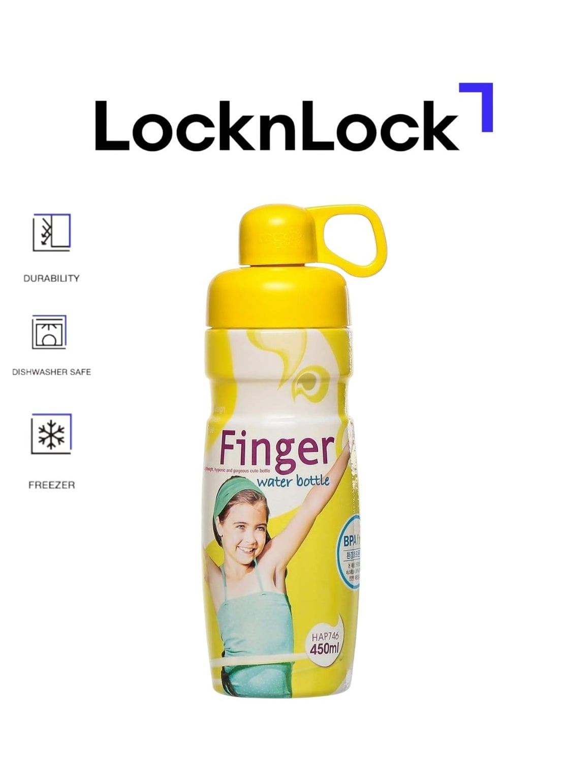 LocknLock 450ml Finger Water Bottle - Blue, Compact, Airtight