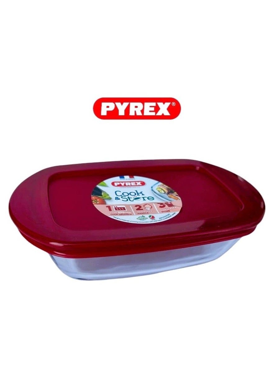 Pyrex Cook & Store Rectangular Roaster with Lid - 400ML Capacity for